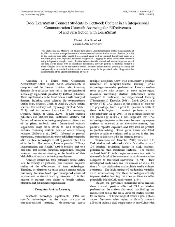 (PDF) Does LearnSmart Connect Students to Textbook Content in an Interpersonal Communication ...