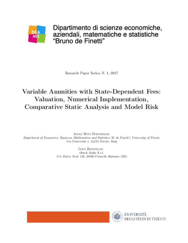 (PDF) Variable Annuities with State-Dependent Fees: Valuation, Numerical Implementation ...