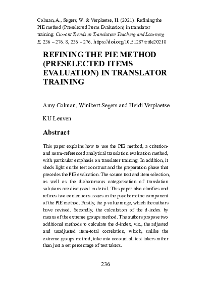 (PDF) Refining the PIE Method (Preselected Items Evaluation) in ...