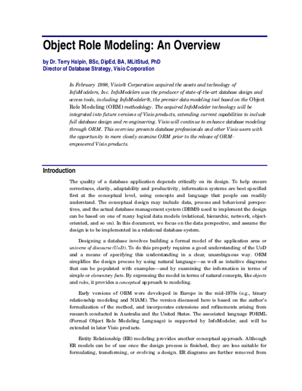 (PDF) Object-Role Modeling: an overview