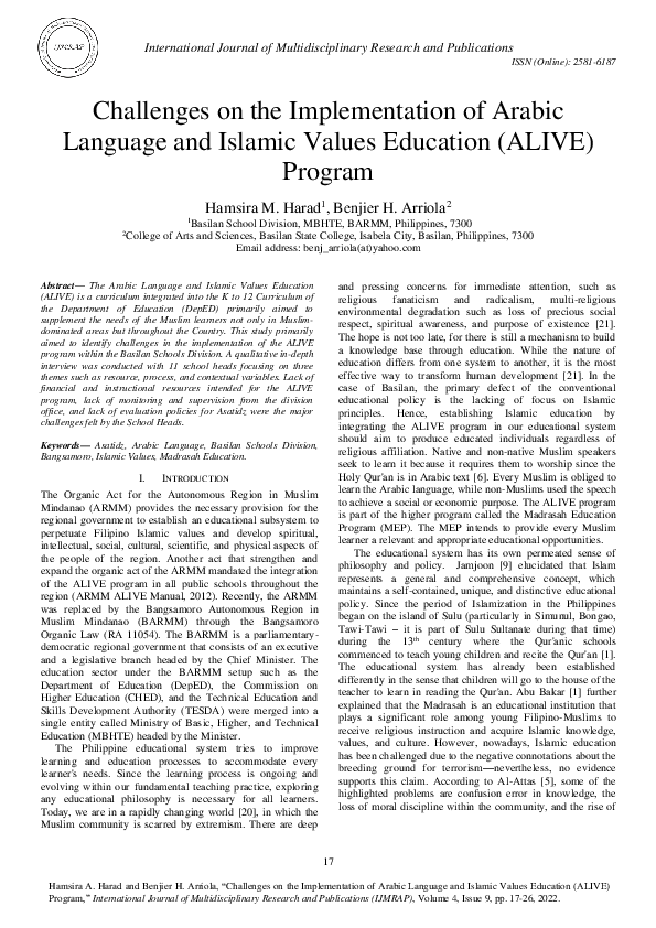 (PDF) Challenges on the Implementation of Arabic Language and Islamic ...