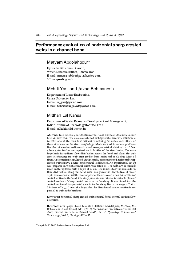 (PDF) Performance evaluation of horizontal sharp crested weirs in a ...