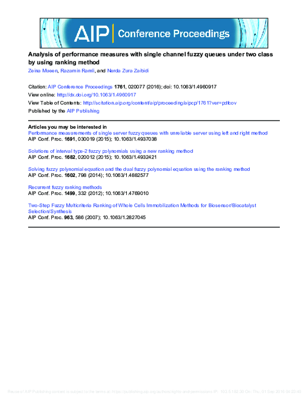 (PDF) Analysis of performance measures with single channel fuzzy queues under two class by using ...