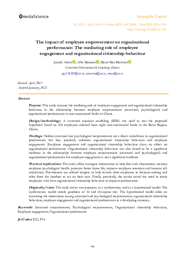 (PDF) The impact of employee empowerment on organizational performance ...