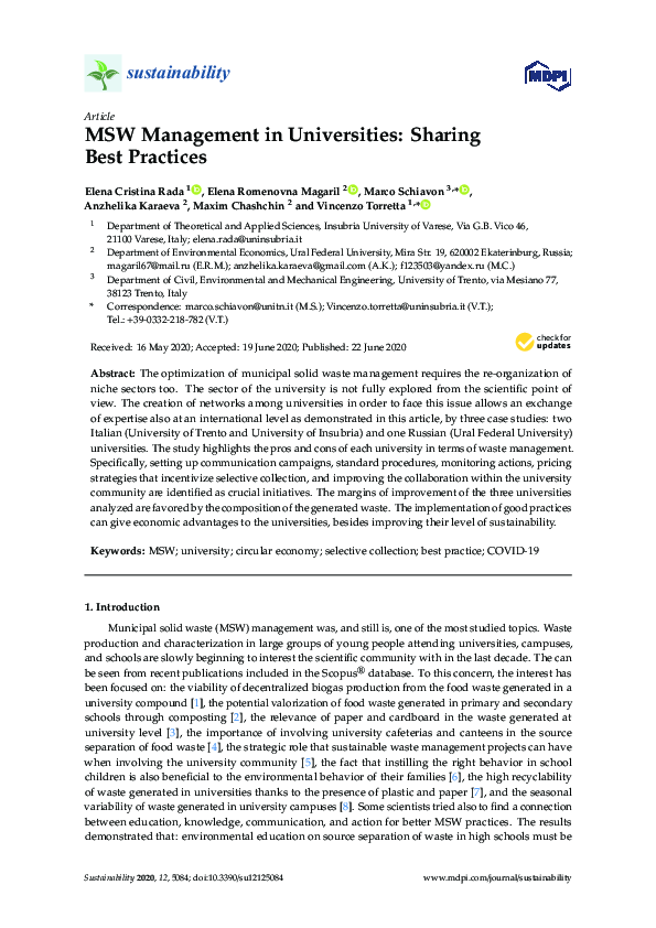 (PDF) MSW Management in Universities: Sharing Best Practices