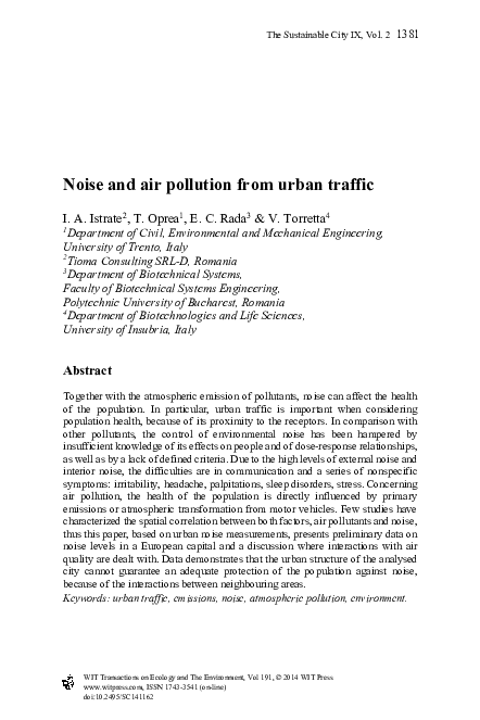 (PDF) Noise and air pollution from urban traffic