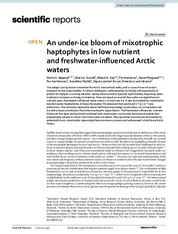 (PDF) An under-ice bloom of mixotrophic haptophytes in low nutrient and ...
