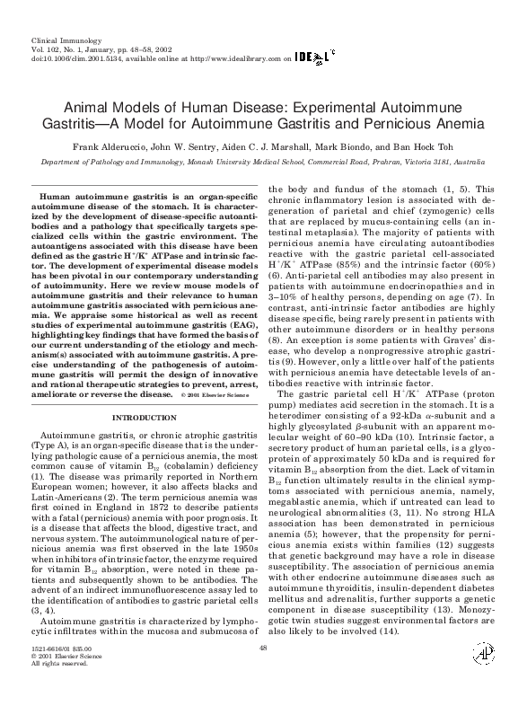 (PDF) Animal Models of Human Disease: Experimental Autoimmune Gastritis ...