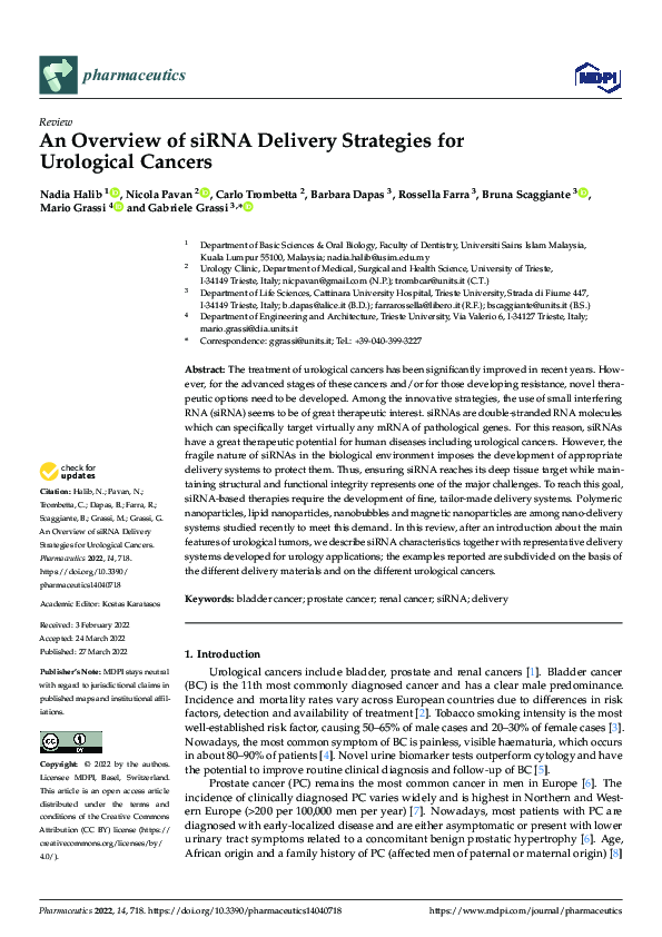 (PDF) An Overview of siRNA Delivery Strategies for Urological Cancers