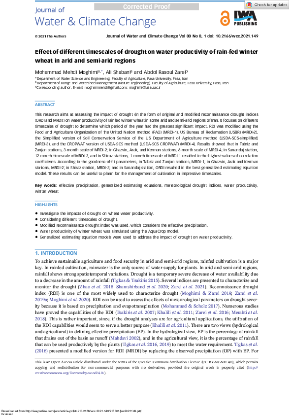 (PDF) Effect of different timescales of drought on water productivity ...