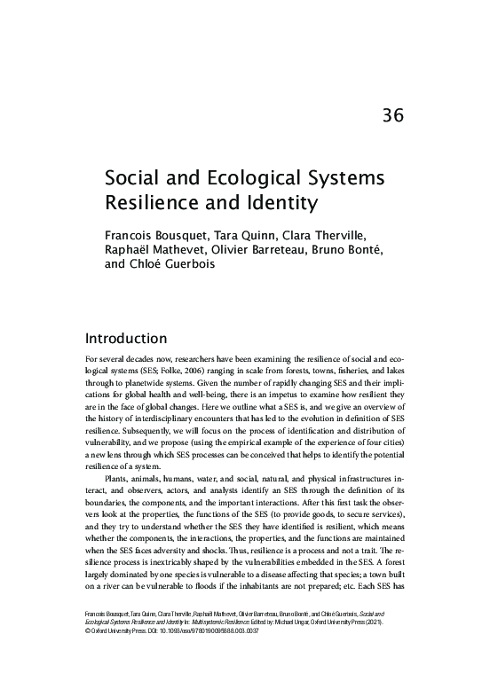 (PDF) Social and Ecological Systems Resilience and Identity