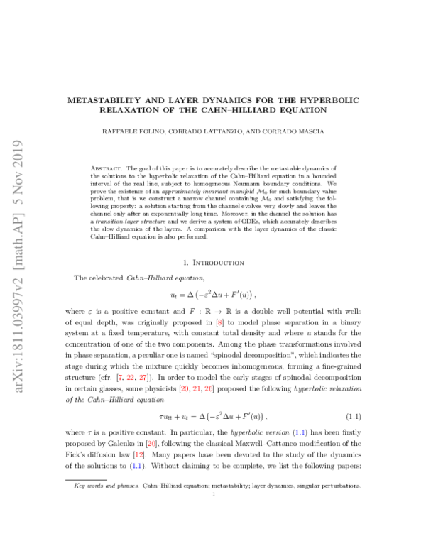 (PDF) Metastability and layer dynamics for the hyperbolic relaxation of ...