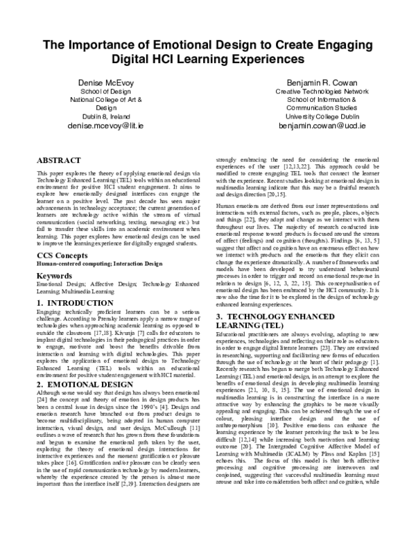 (PDF) The Importance of Emotional Design to Create Engaging Digital HCI ...
