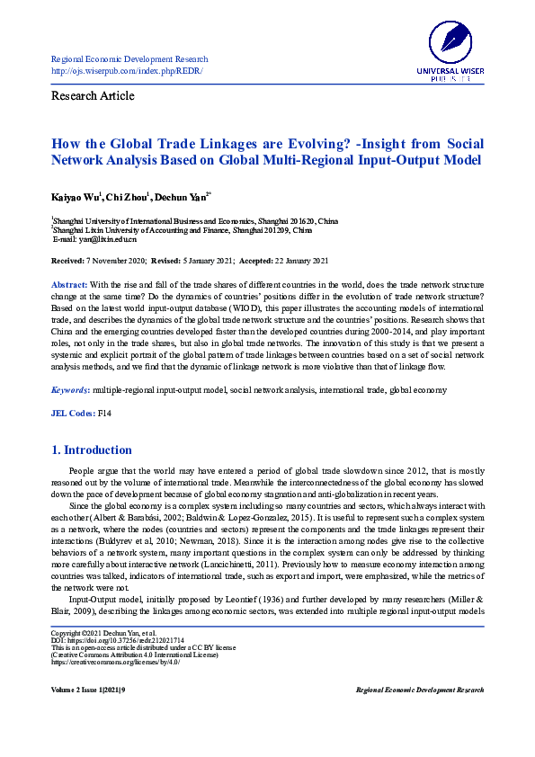 (PDF) How the Global Trade Linkages are Evolving? -Insight from Social Network Analysis Based on ...