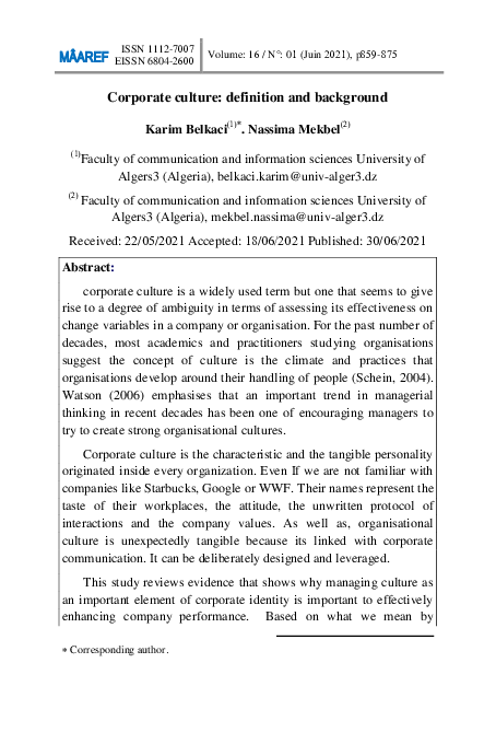 (PDF) Corporate culture: definition and background