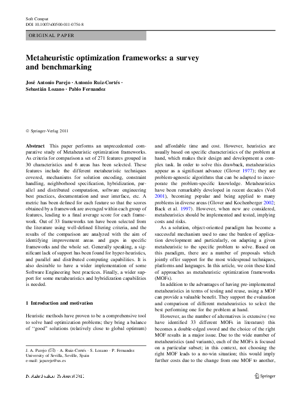 (PDF) Metaheuristic optimization frameworks: a survey and benchmarking