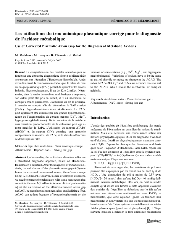 (PDF) Les utilisations du trou anionique plasmatique corrigé pour le ...