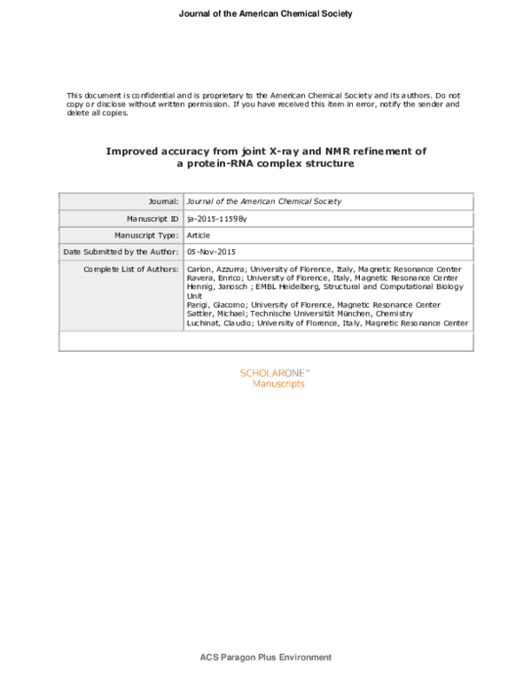 (PDF) Improved Accuracy from Joint X-ray and NMR Refinement of a Protein–RNA Complex Structure