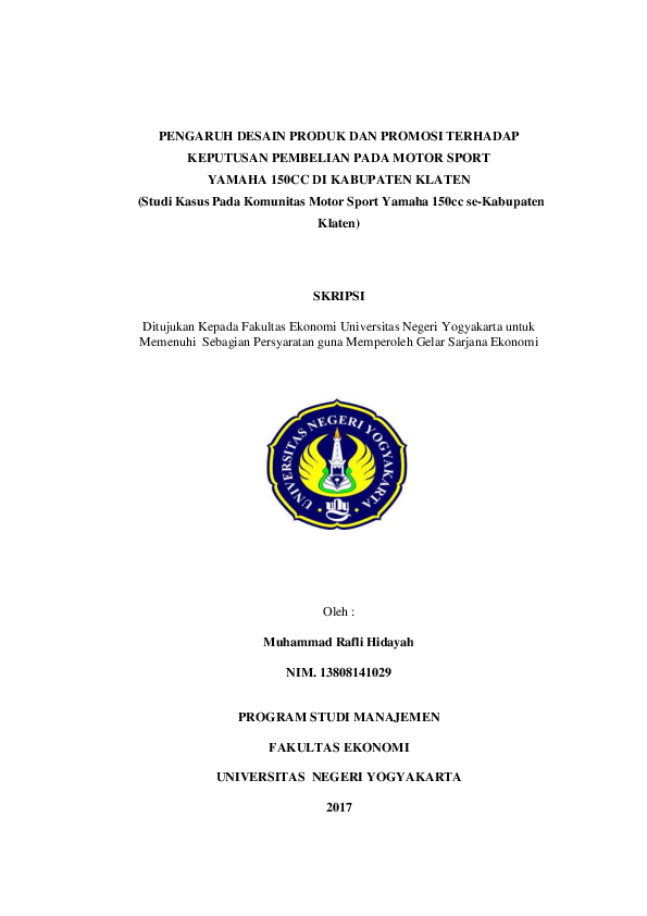 (PDF) PENGARUH DESAIN PRODUK DAN PROMOSI TERHADAP KEPUTUSAN PEMBELIAN PADA MOTOR SPORT YAMAHA ...