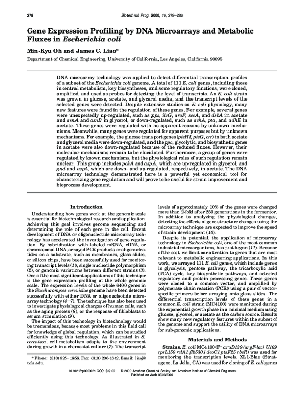 (PDF) Gene Expression Profiling by DNA Microarrays and Metabolic Fluxes in Escherichia coli