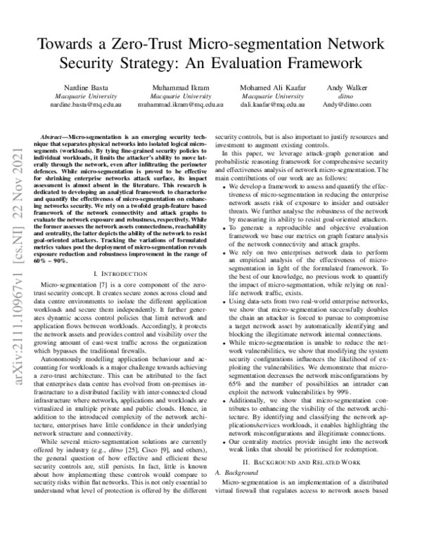 Pdf Towards A Zero Trust Micro Segmentation Network Security Strategy An Evaluation Framework