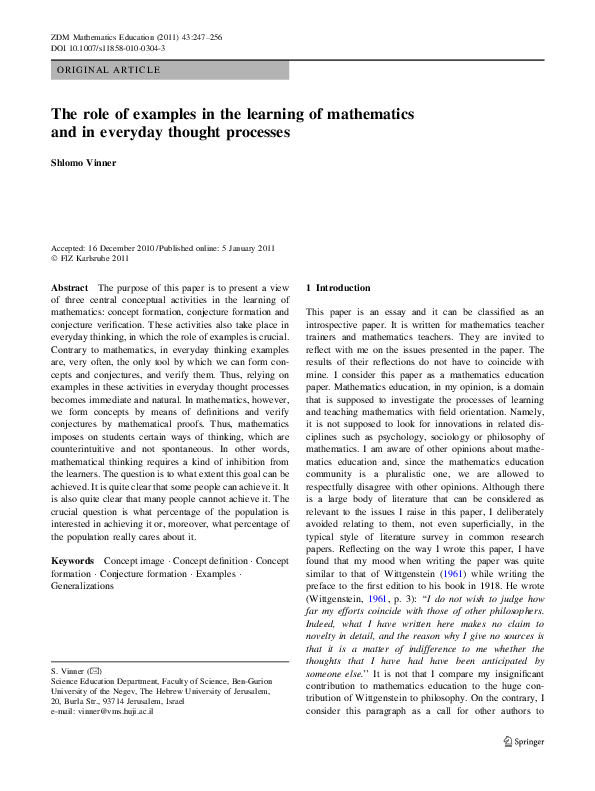 (PDF) The role of examples in the learning of mathematics and in ...
