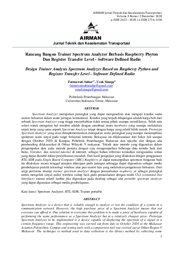 (PDF) Design Trainer Analysis Spectrum Analyzer Based on Raspberry Python and Register Transfer ...