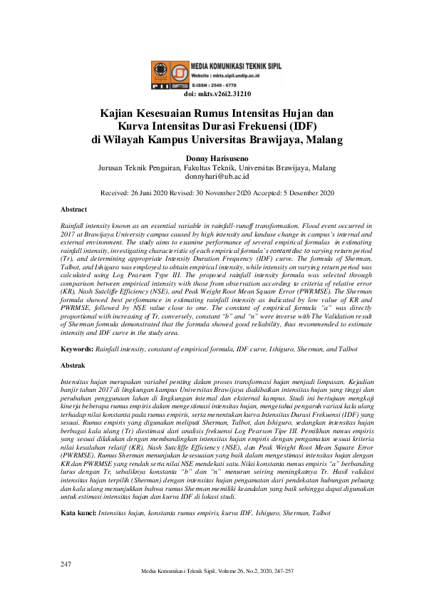 (PDF) Study on the Suitability of Rainfall Intensity Formula and ...