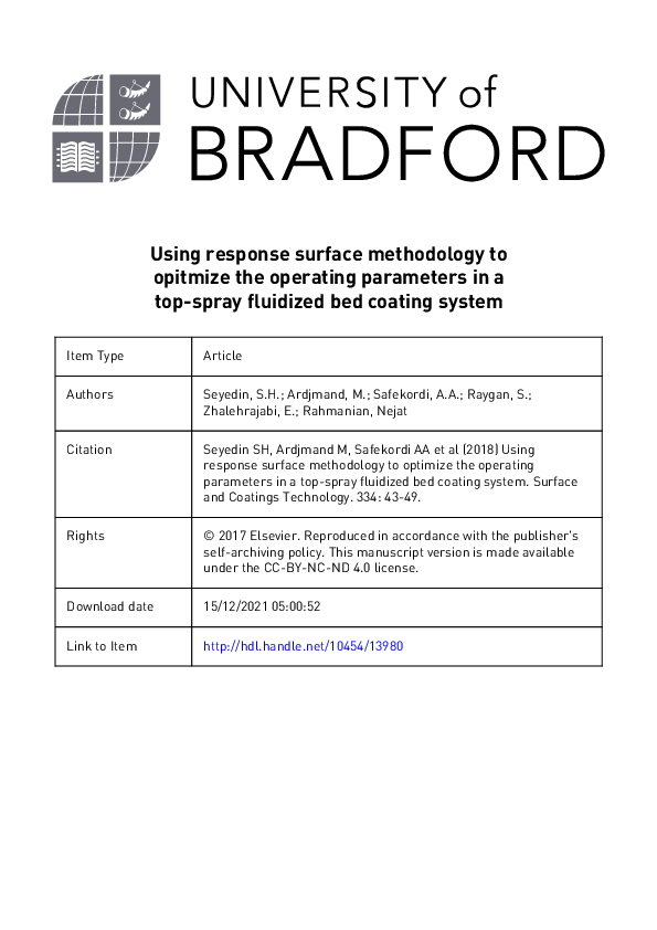 (PDF) Using response surface methodology to optimize the operating parameters in a top-spray ...