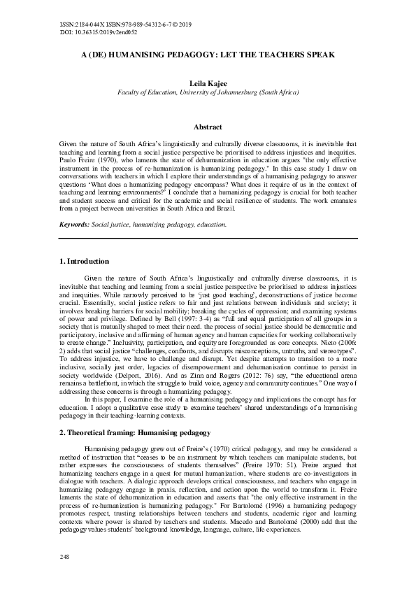 (PDF) A (De) Humanising Pedagogy: Let the Teachers Speak