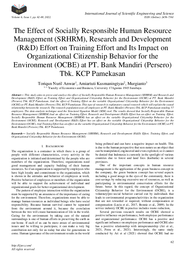 (PDF) The Effect of Socially Responsible Human Resource Management (SRHRM), Research and ...