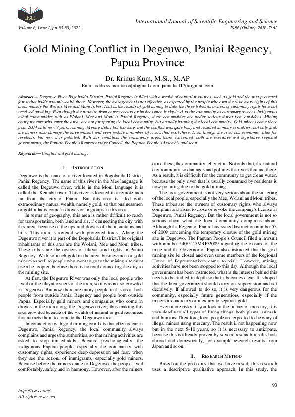 (PDF) Gold Mining Conflict in Degeuwo, Paniai Regency, Papua Province