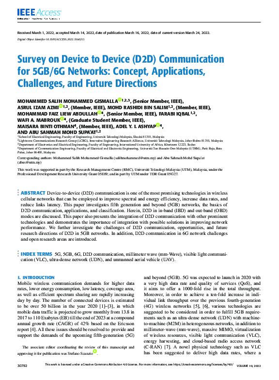 (PDF) Survey on Device to Device (D2D) Communication for 5GB/6G Networks: Concept, Applications ...