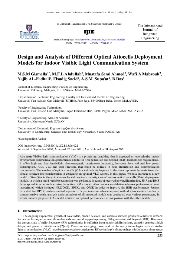 (PDF) Design and Analysis of Different Optical Attocells Deployment Models for Indoor Visible ...