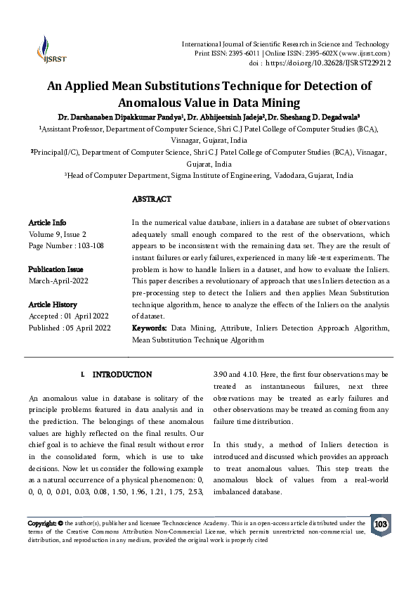Pdf An Applied Mean Substitutions Technique For Detection Of Anomalous Value In Data Mining