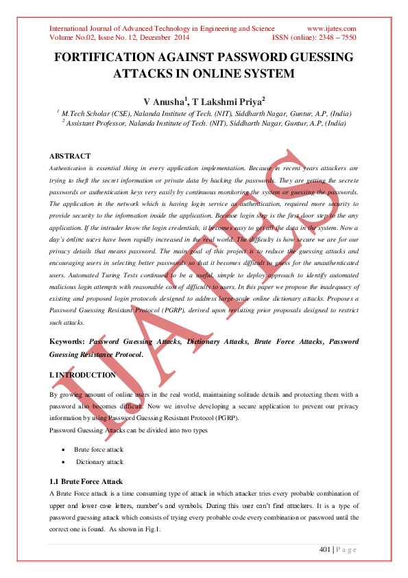 (PDF) Fortification Against Password Guessing Attacks in Online System