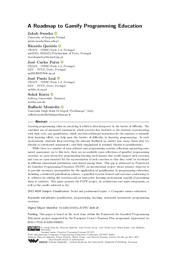 (PDF) A Roadmap to Gamify Programming Education