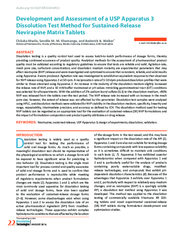(PDF) Development and Assessment of a USP Apparatus 3 Dissolution Test ...