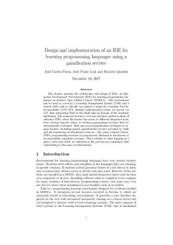 (PDF) Design and Implementation of an IDE for Learning Programming Languages Using a ...