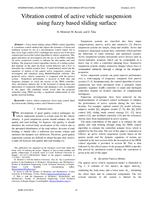 (PDF) Vibration Control of Active Vehicle Suspension System Using Fuzzy Logic Controller
