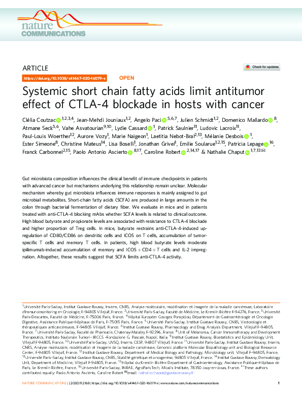 (PDF) Systemic short chain fatty acids limit antitumor effect of CTLA-4 blockade in hosts with ...