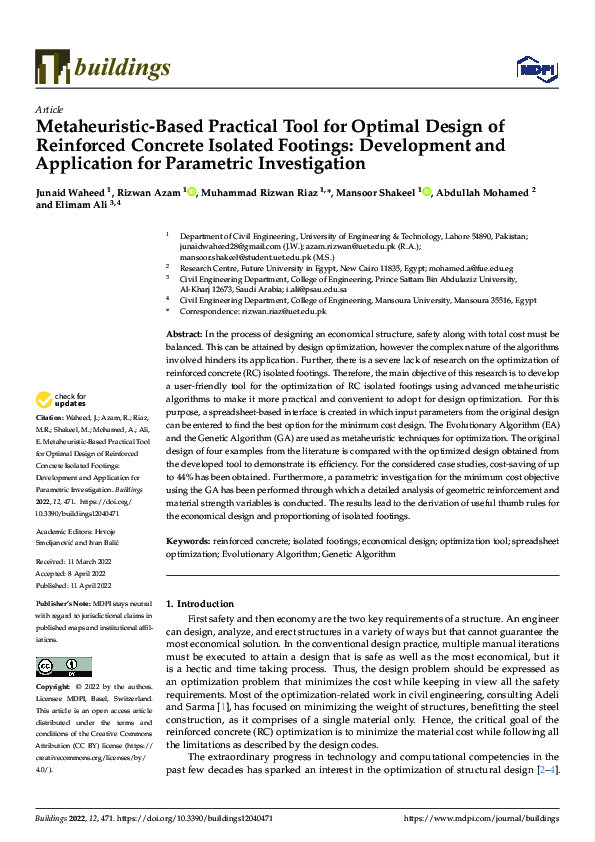 (PDF) Metaheuristic-Based Practical Tool for Optimal Design of Reinforced Concrete Isolated ...