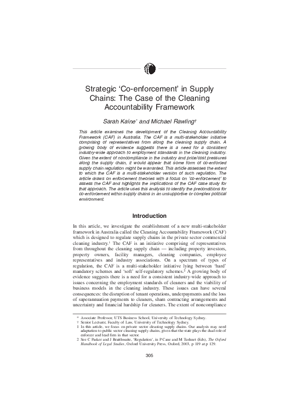 Strategic 'Coenforcement' in Supply Chains: The Case of the Cleaning ...