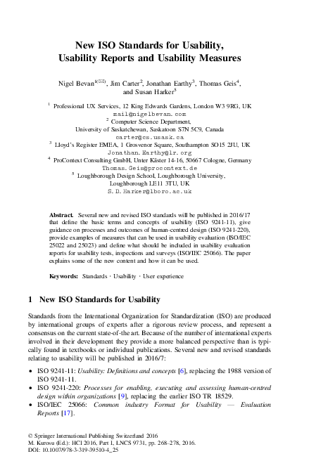 (PDF) New ISO Standards for Usability, Usability Reports and Usability ...