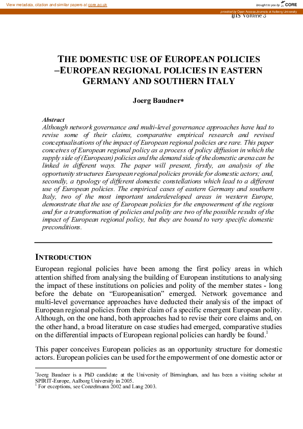 (PDF) The Domestic Use of European Policies: European Regional Policies ...