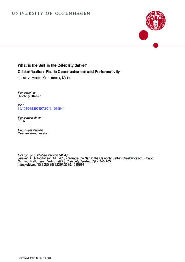 (PDF) What is the self in the celebrity selfie? Celebrification, phatic ...