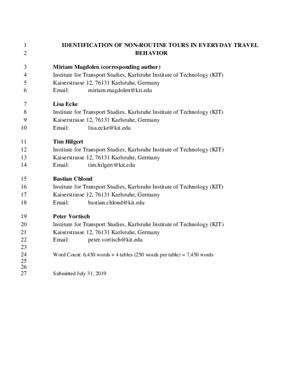 (PDF) Identification of Non-Routine Tours in Everyday Travel Behavior