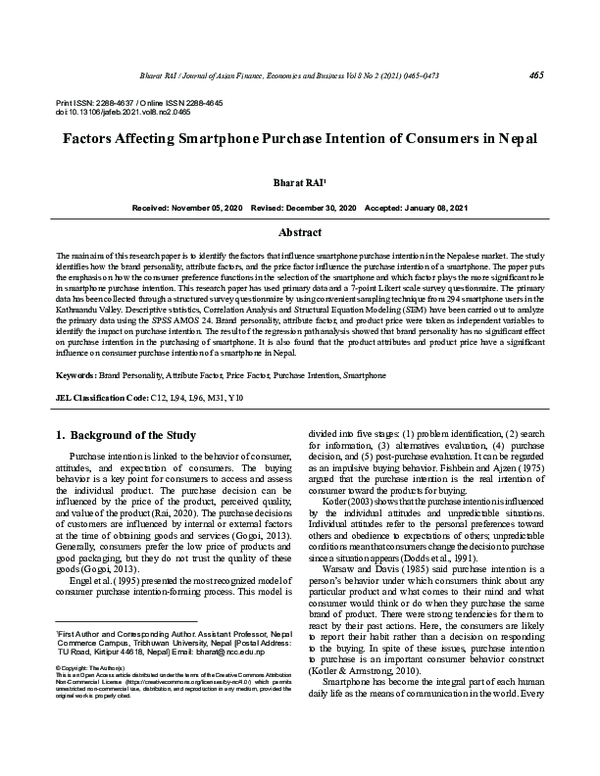 (PDF) Factors Affecting Smartphone Purchase Intention of Consumers in Nepal