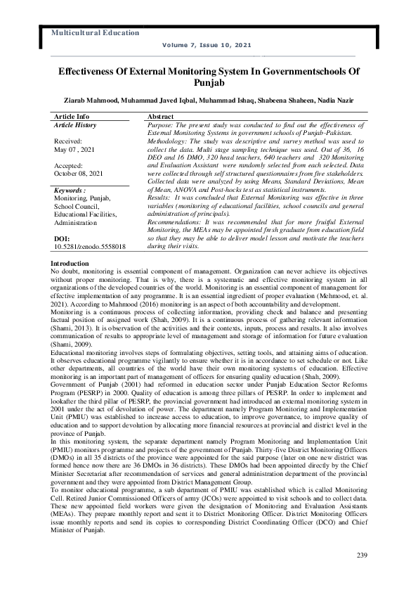 (PDF) Effectiveness Of External Monitoring System In Governmentschools ...