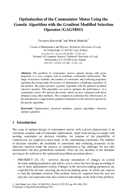 (PDF) Optimization of the Commutator Motor Using the Genetic Algorithm with the Gradient ...